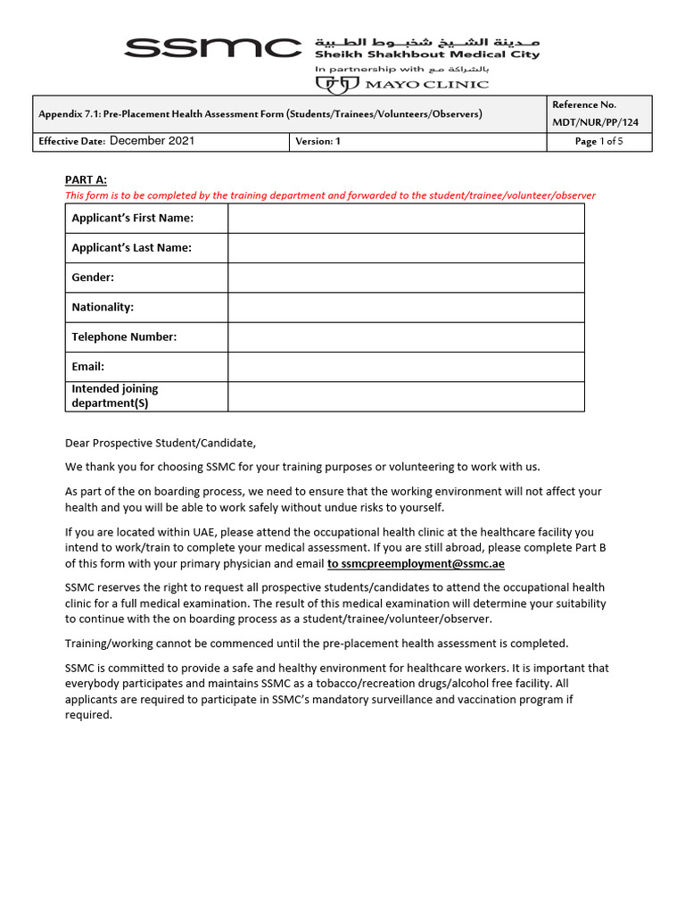 Pre-Placement Assessment Form - Jan 2023 | PDF | Vaccines | Epidemiology