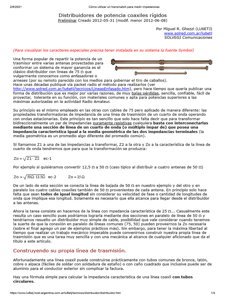 Cómo Utilizar Un Transmatch para Medir Impedancias | PDF | Antena ...