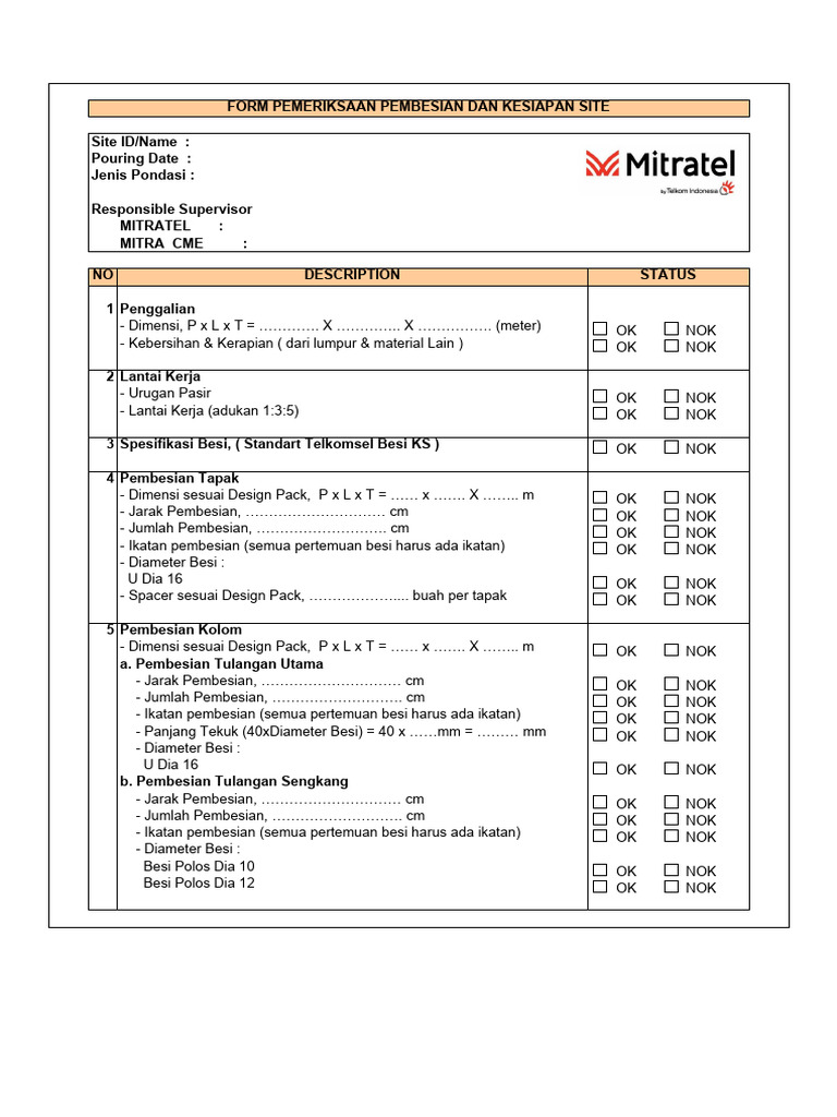 Form Supervisi Pengecoran Update | PDF