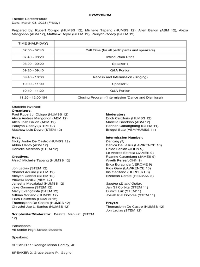 Symposium Plan | PDF