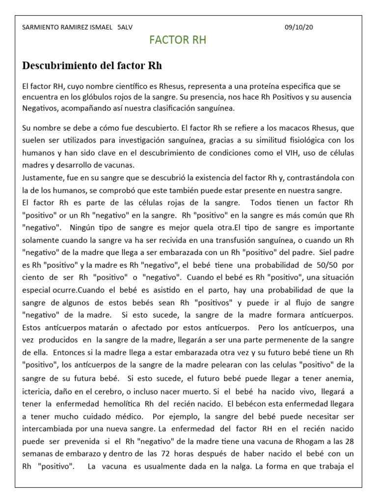 Factor RH | PDF | Tipo de sangre | Medicina