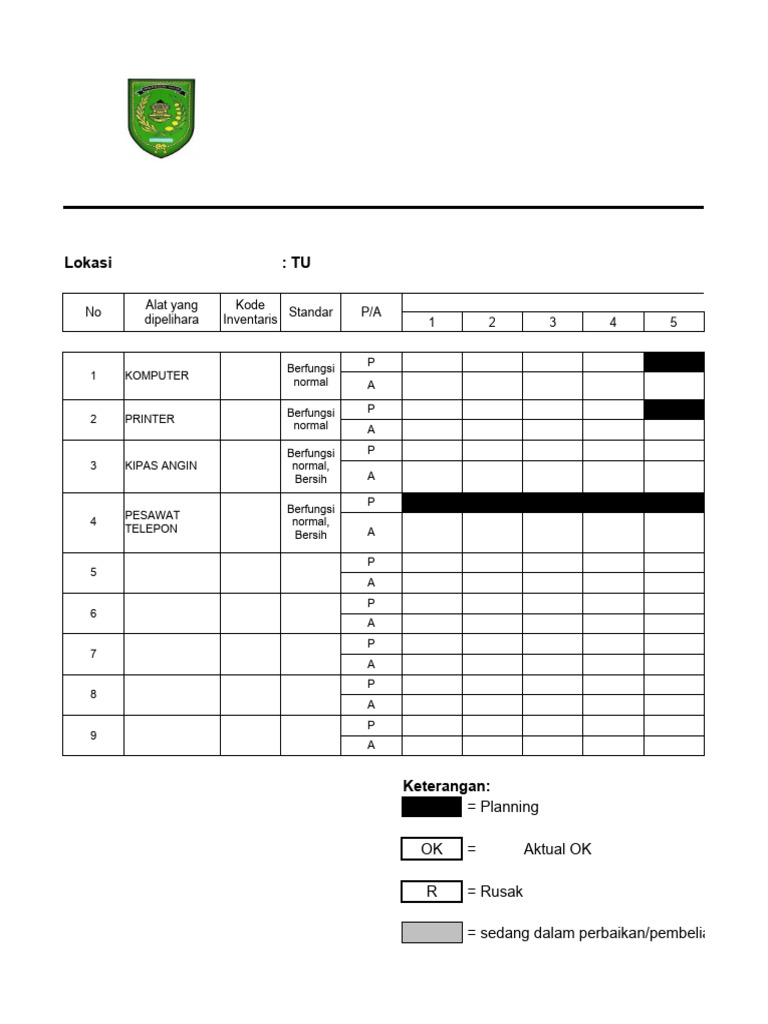 Jadwal Pemeliharaan Alat Pdf