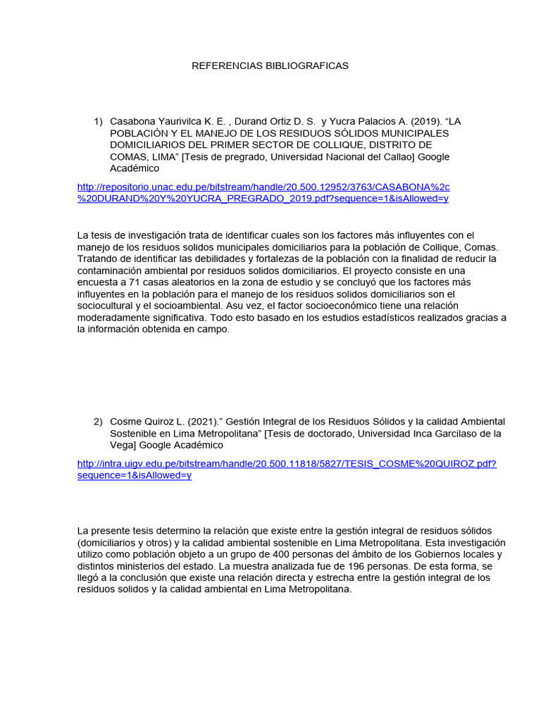 Referencias Bibliograficas | PDF | Residuos | Entorno natural