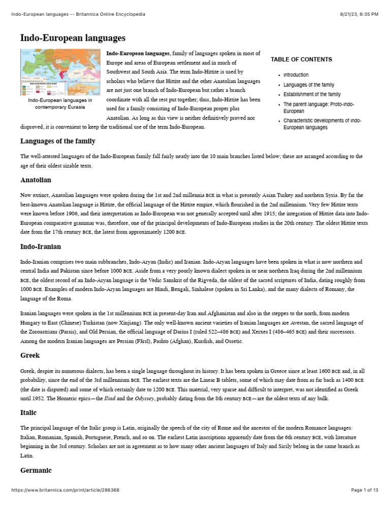 Indo-European Languages - Britannica Online Encyclopedia | PDF ...