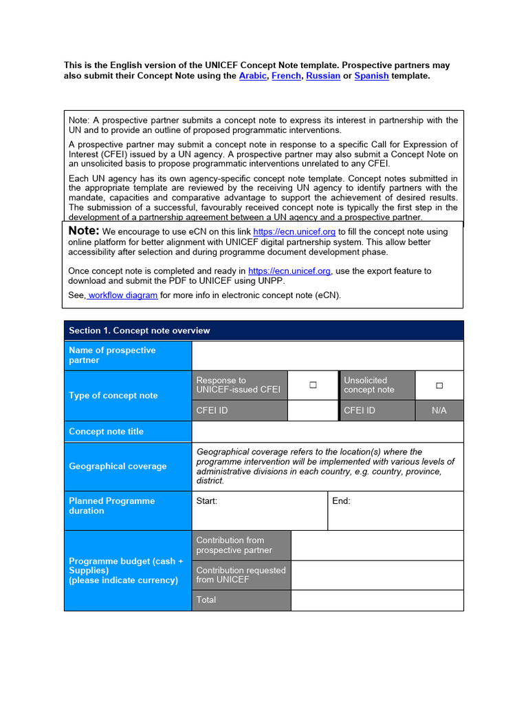 UNICEF Concept Note Template Guide | PDF | Performance Indicator | Risk
