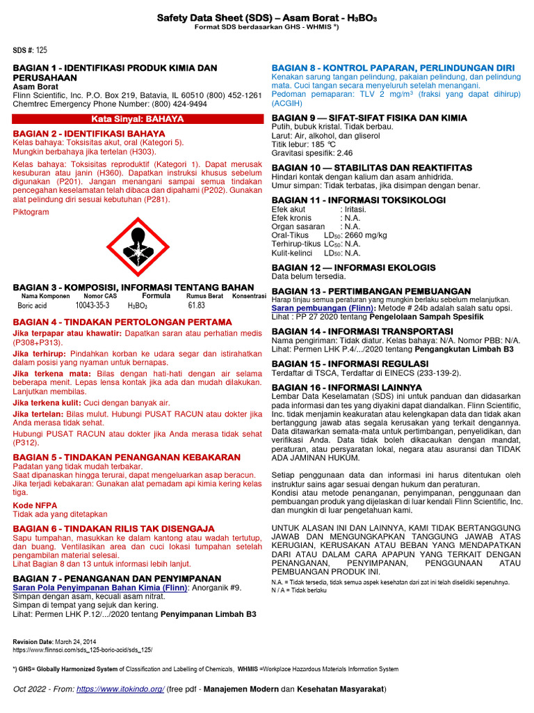 SDS - Asam Borat - H3BO3 | PDF