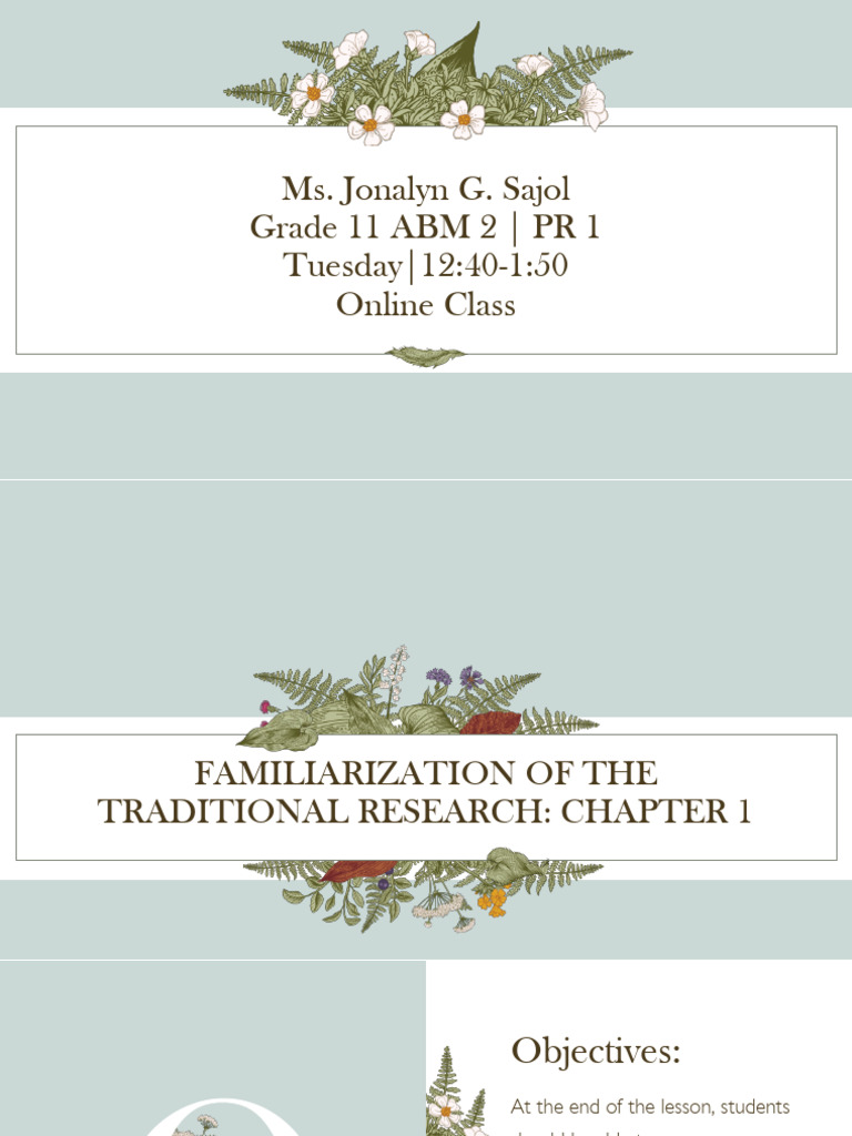 Lesson 4 Familiarization of The Traditional Research Chapter 1 ...