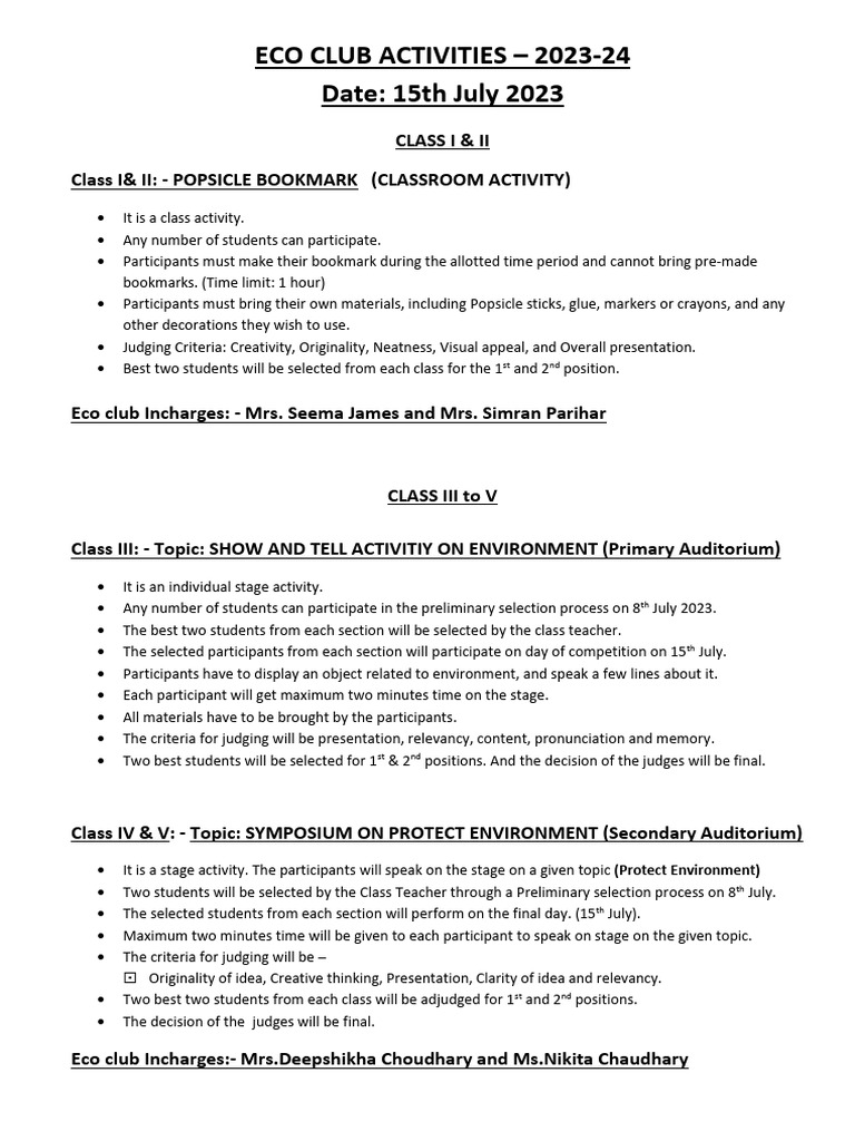 Eco Club Activities 2023-24 Overview | PDF | Natural Environment