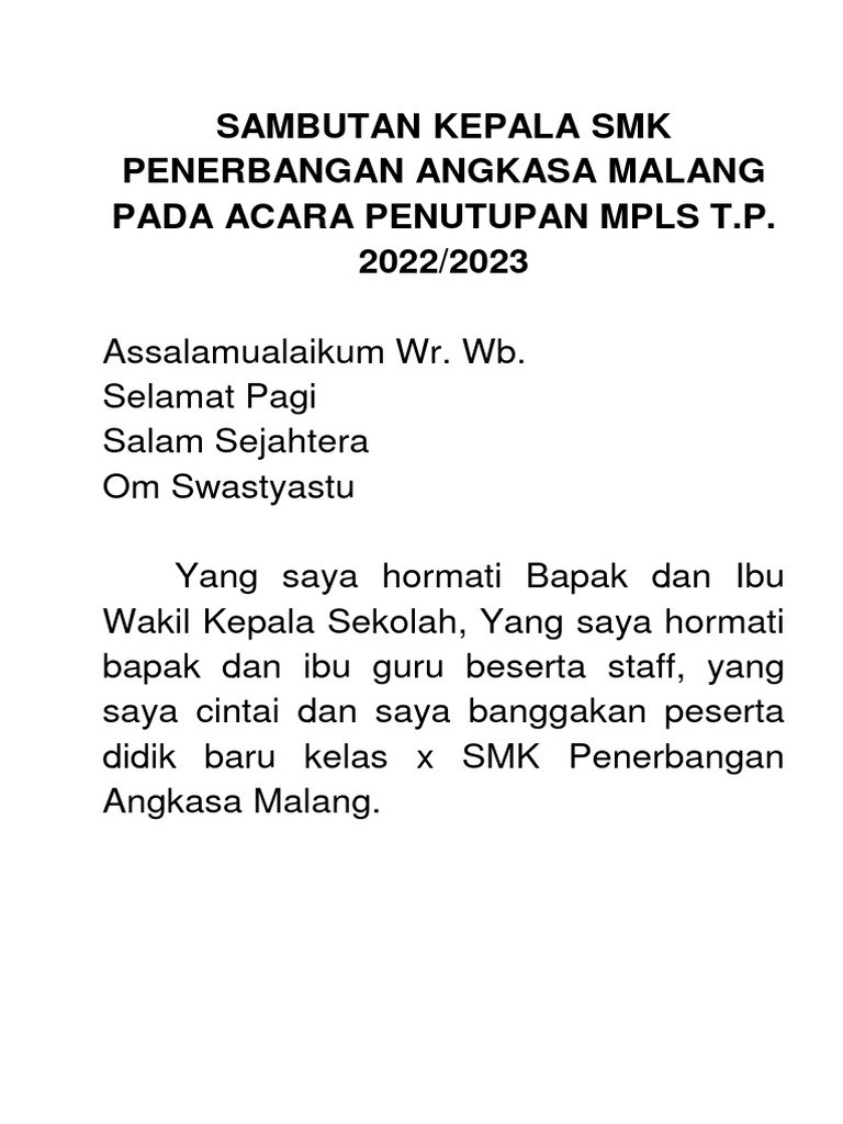 Sambutan Acara Penutupan Mpls 2022 Pdf