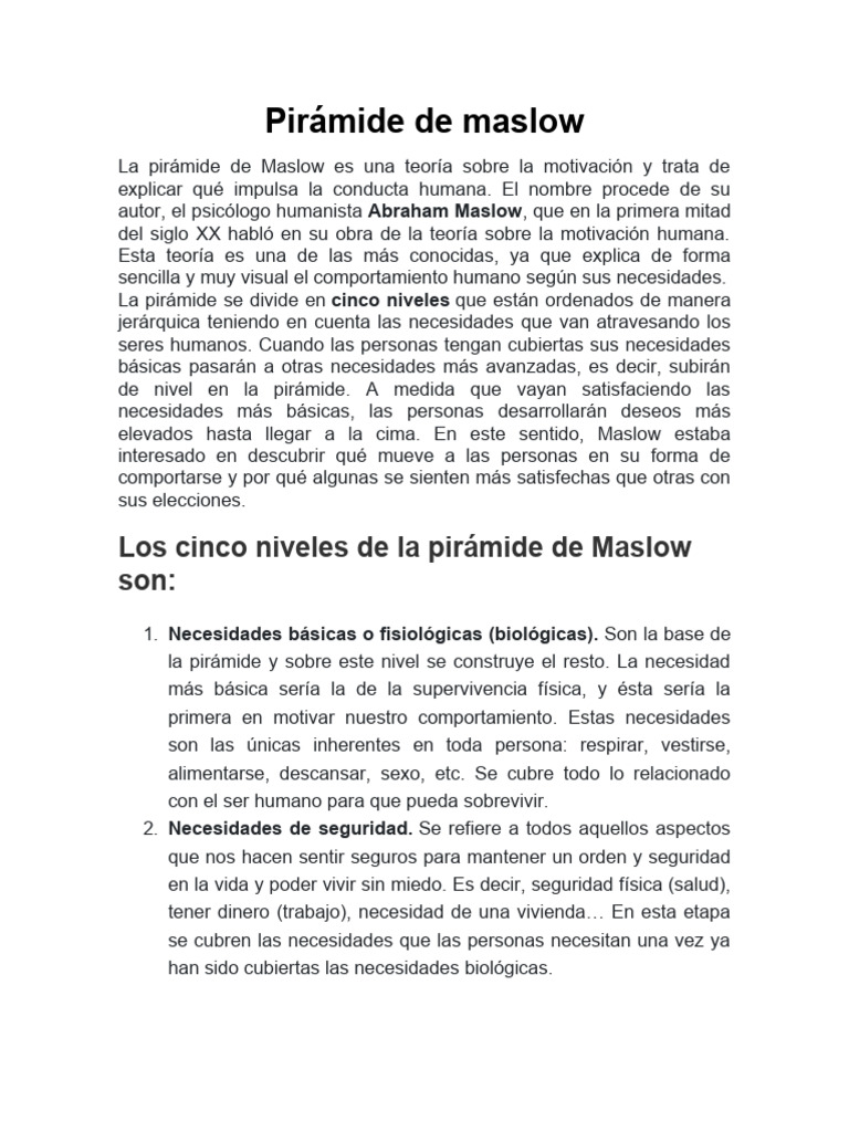 Pirámide de Maslow | Descargar gratis PDF | Conceptos psicologicos | Ciencias del comportamiento