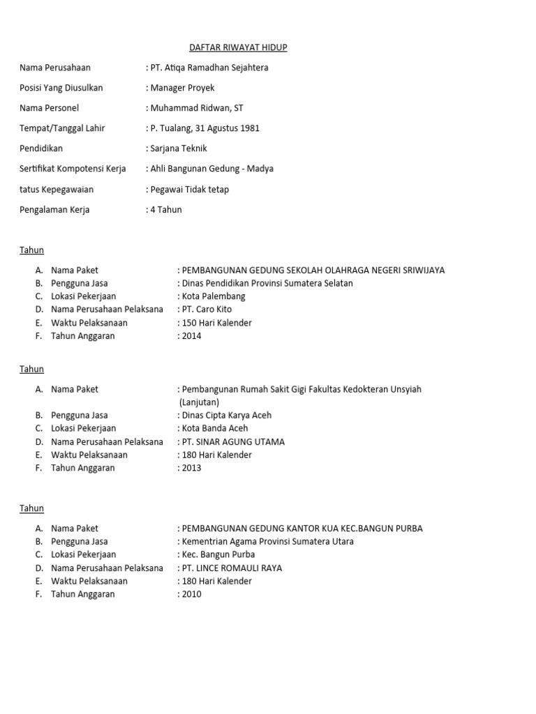 CV Muhammad Ridwan, ST | PDF | Karier & Perkembangan