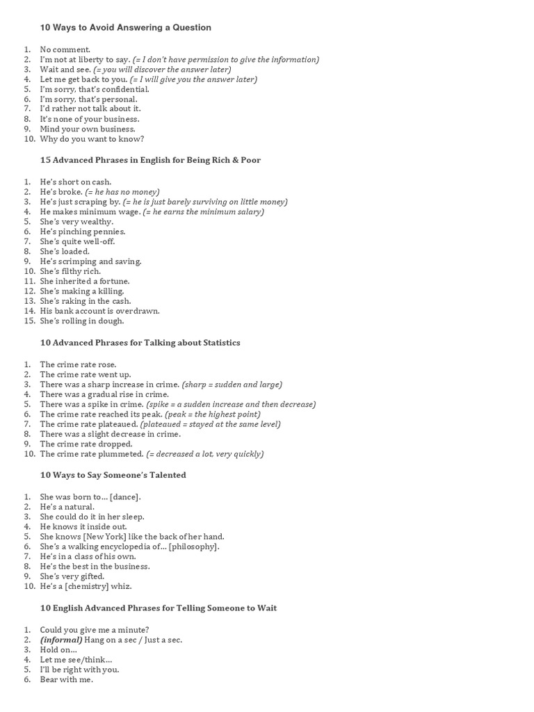 150 Most English Pharases | PDF | Luck