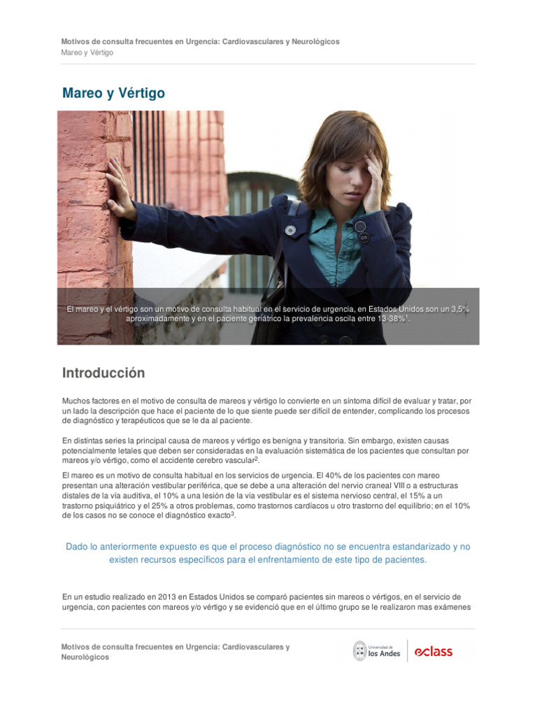 Diagnóstico de Mareo y Vértigo en Urgencias | PDF | Cerebelo | Vértigo