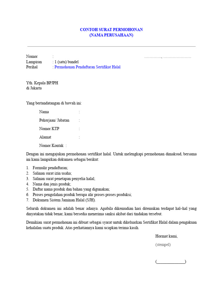 Surat Permohonan - Application Letter | PDF