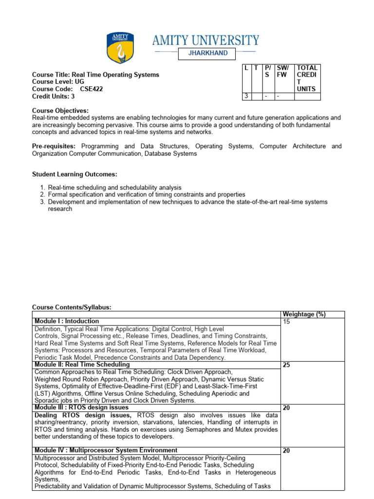 Real-Time Operating Systems UG Course | PDF | Scheduling (Computing) | Real Time Computing