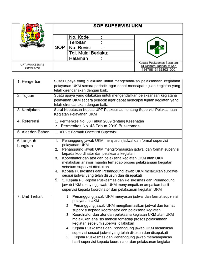 Sop Supervisi Ukm | PDF | Kesehatan Holistik