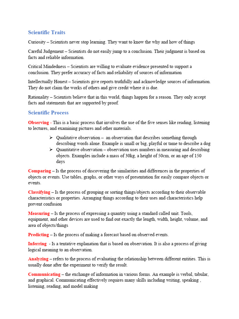 Scientific Traits | PDF | Experiment | Scientific Method