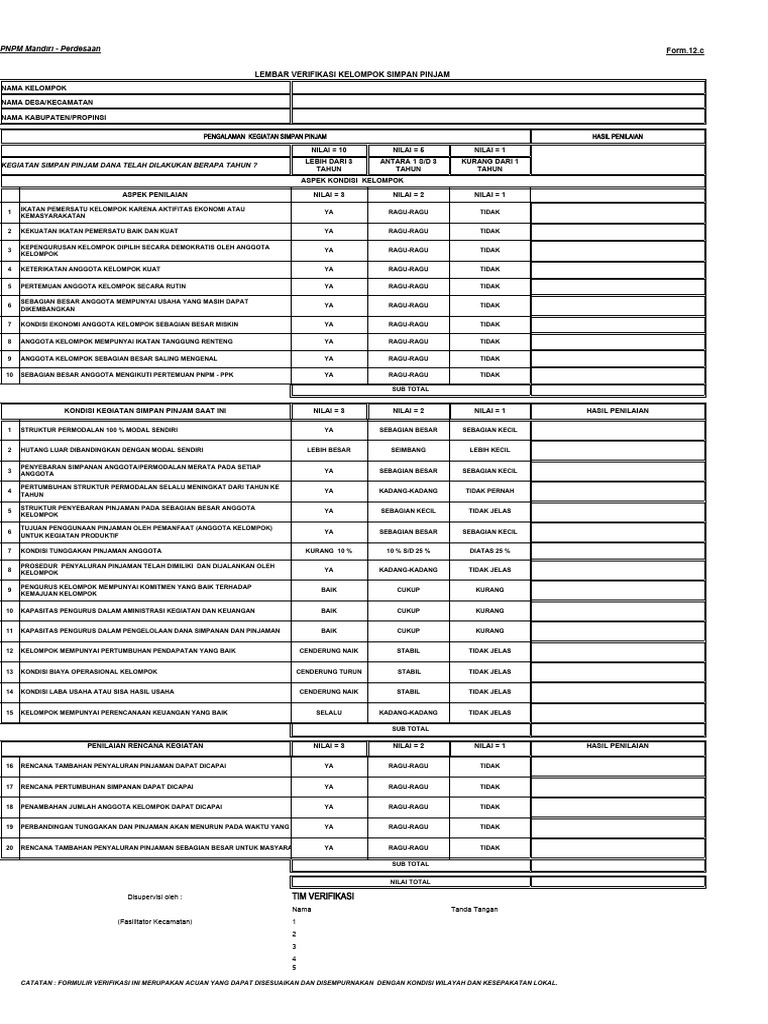 Form. 12.c.verifikasi Kelompok Simpan Pinjam | PDF