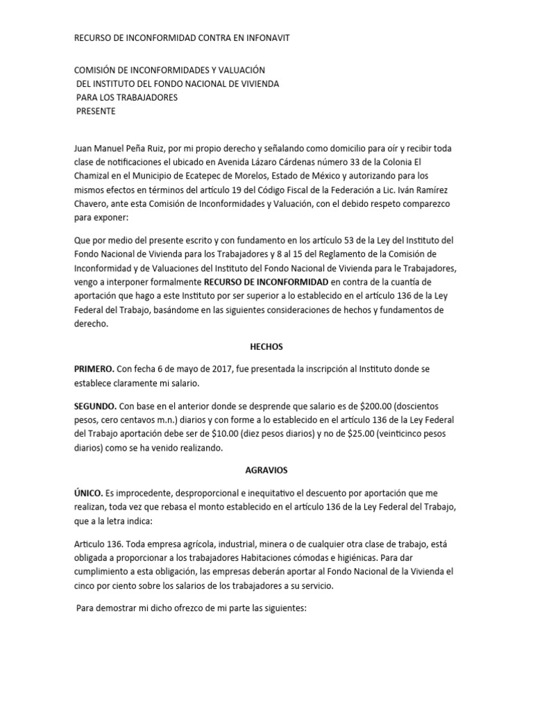 Recurso de Inconformidad Infonavit | PDF | Gobierno | Justicia
