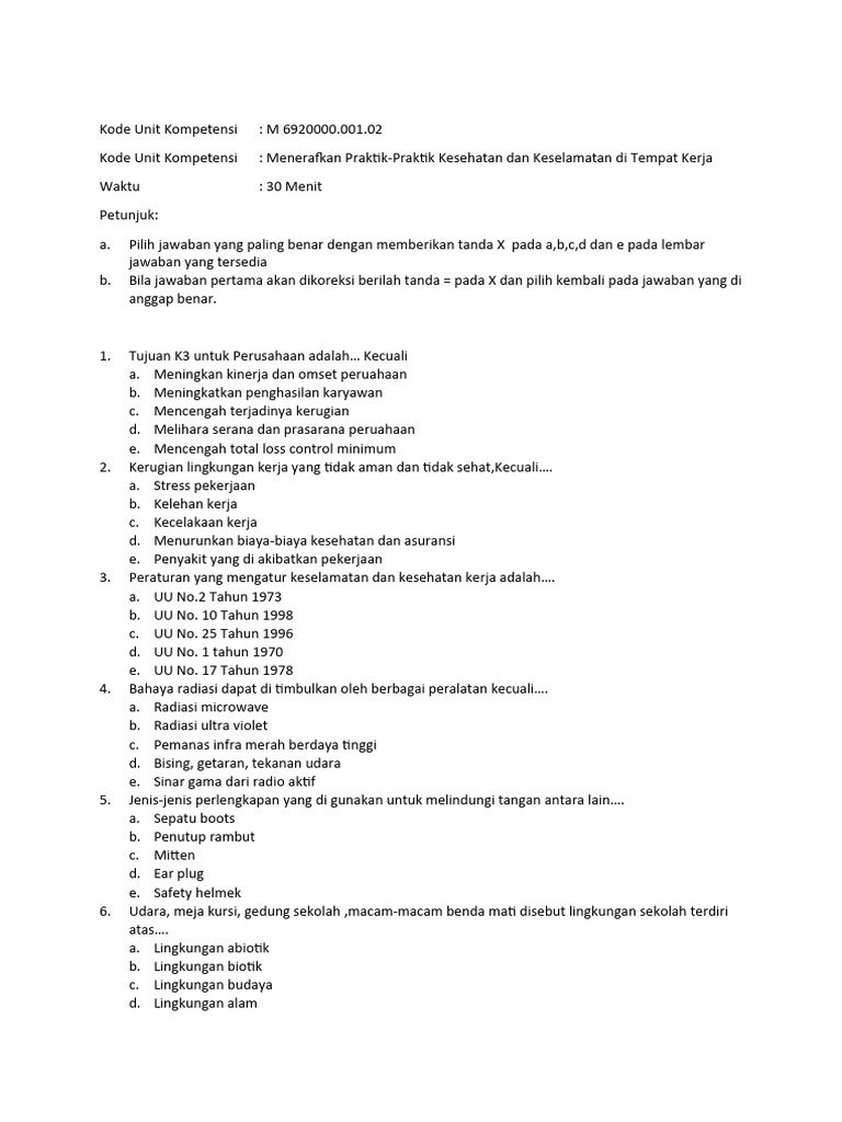 Kode Unit Kompetensi K3LH | PDF