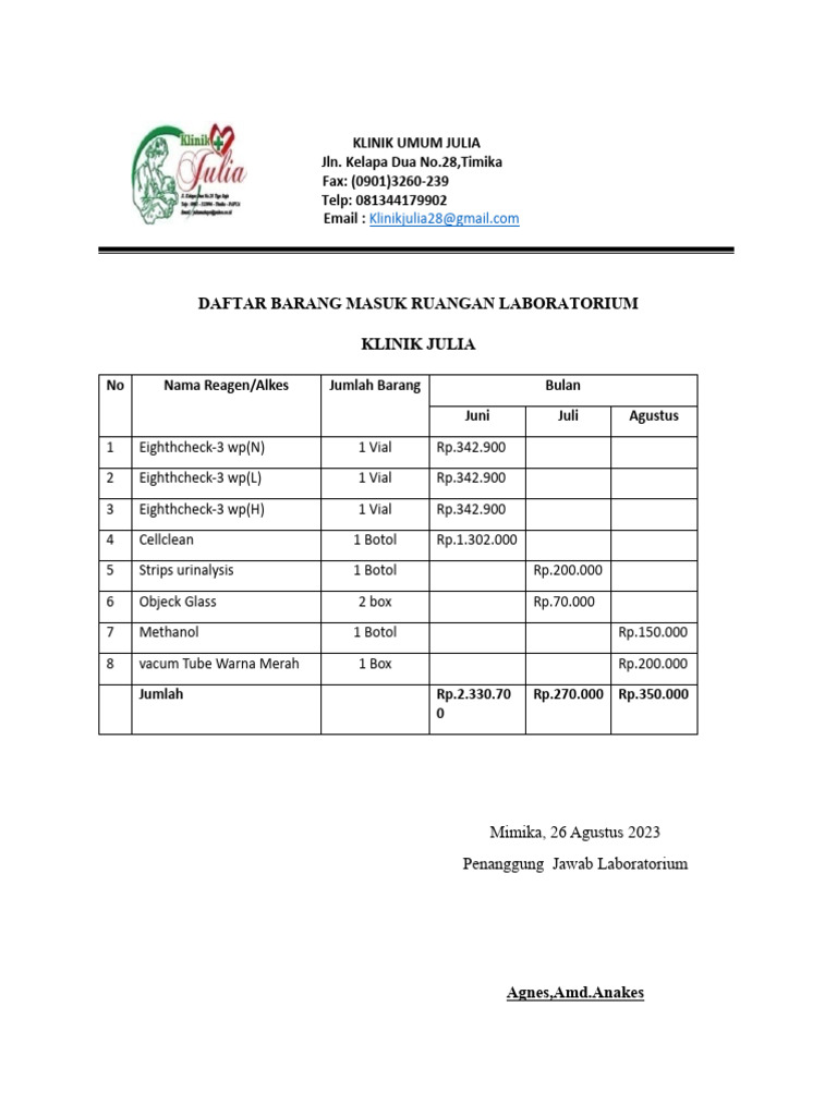 Daftar Barang Masuk Lab | PDF