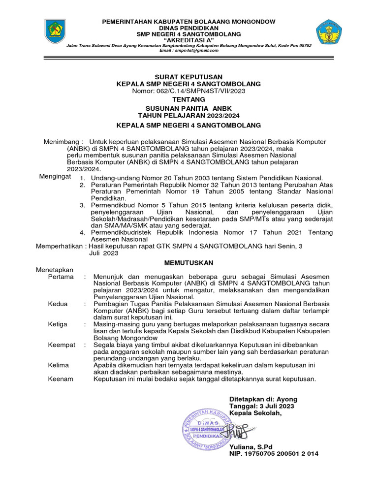 SK Tim Teknis Anbk 2023 | PDF