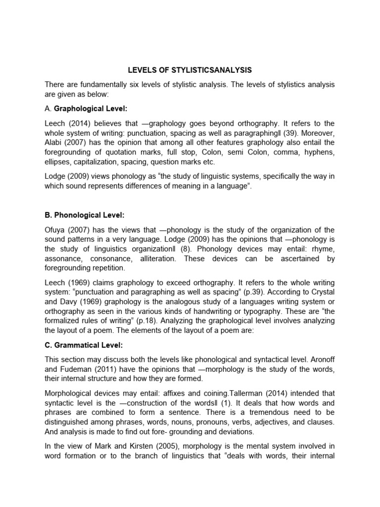 Levels of Stylisticsanalysis - 023810 | PDF | Word | Syntax