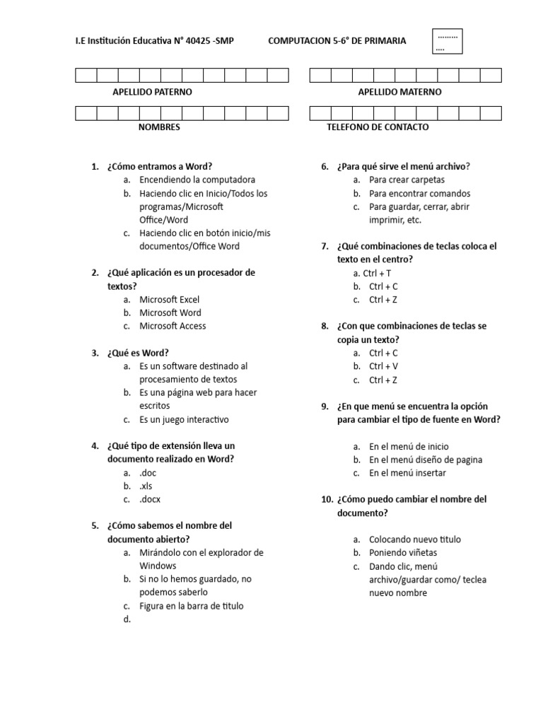 Examen de Informatica Basica PDF | PDF | Microsoft Word | Microsoft Excel
