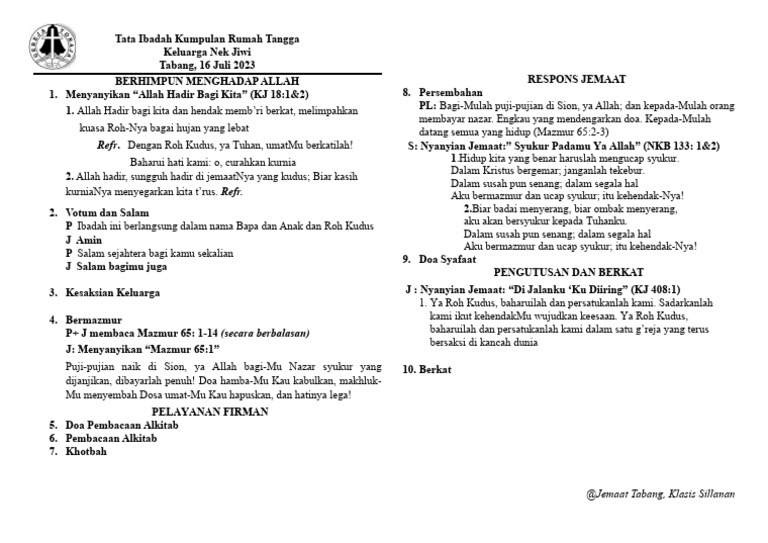 Tata Ibadah Kumpulan Rumah Tangga | PDF