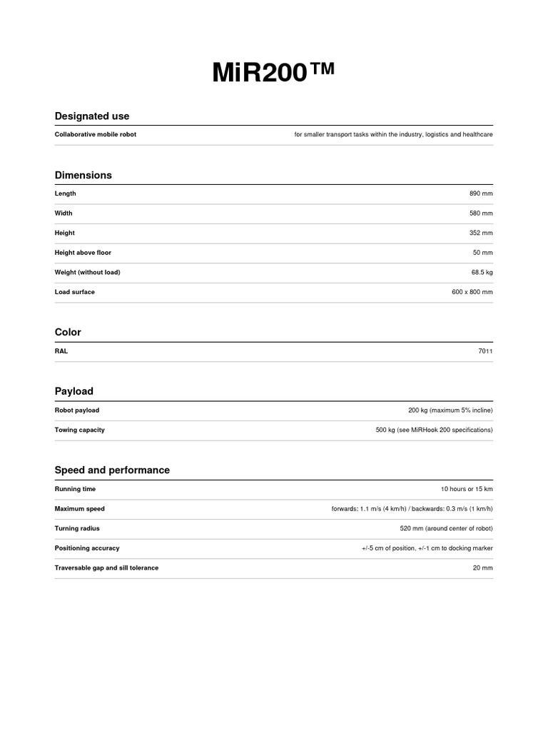 MiR200™ Datasheet | PDF | Computer Engineering | Electronics