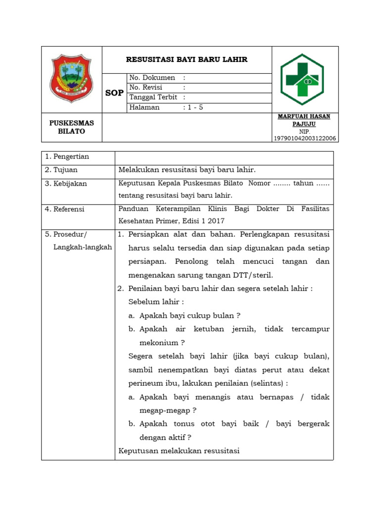 Langkah Resusitasi Bayi Baru Lahir | PDF