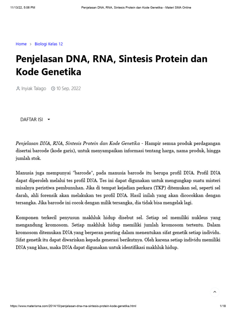 Penjelasan DNA, RNA, Sintesis Protein Dan Kode Genetika - Materi SMA ...
