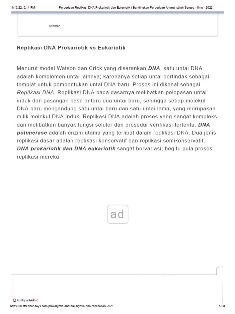Perbandingan Replikasi DNA Prokariotik dan Eukariotik | PDF