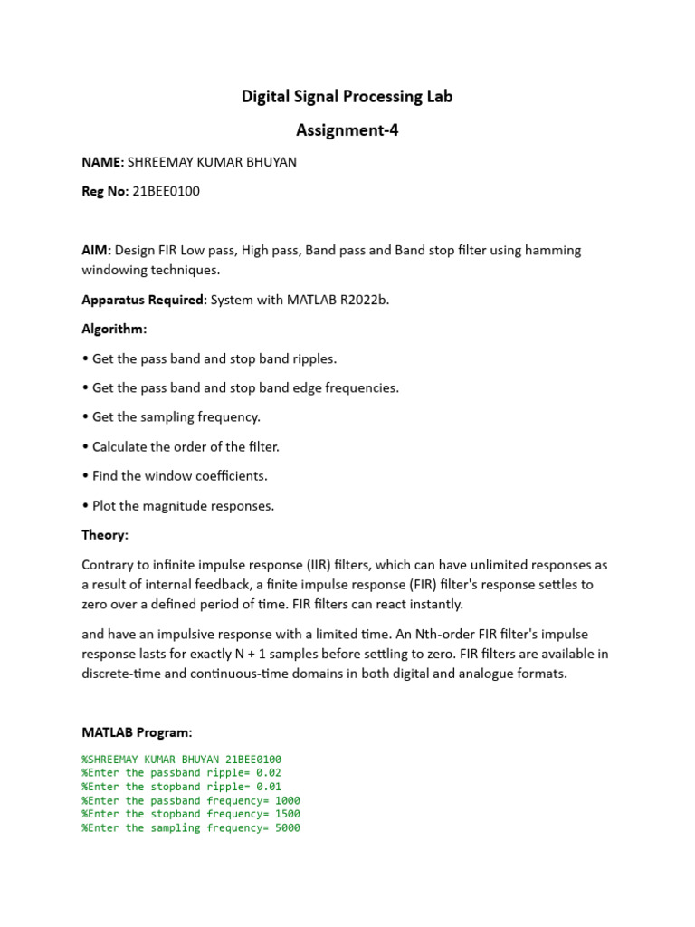 Digital Signal Processing Lab 4 | PDF | Applied Mathematics | Electronics