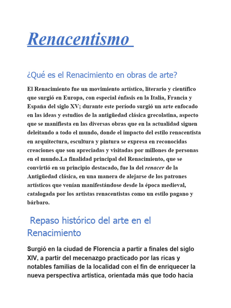 Renacentista Ya Resumido | PDF | Renacimiento | Miguel Ángel