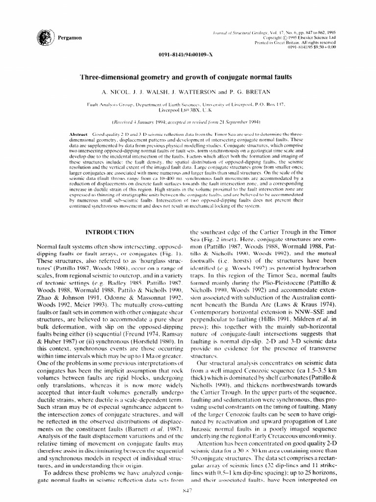 Three-Dimensional Geometry and Growth of Conjugate Normal Faults | PDF ...