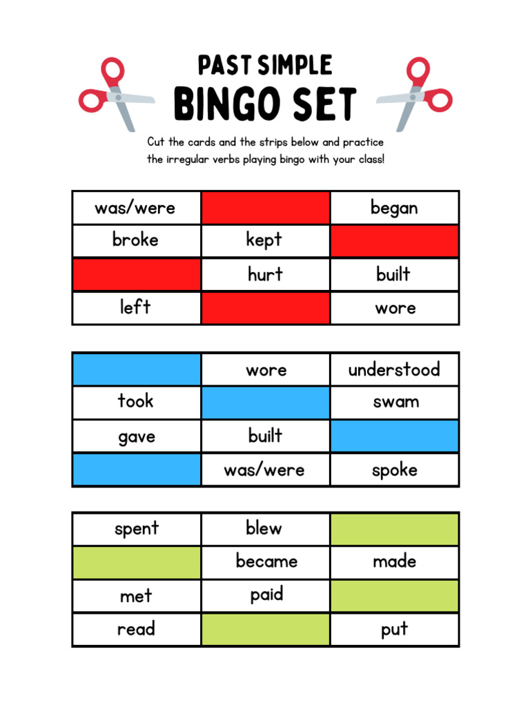 Past Simple Tense - Irregular Verbs Bingo Cards Set | PDF | Linguistics