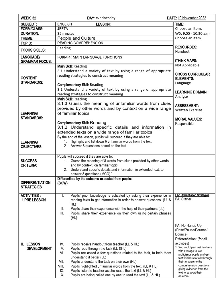 Form 4 Cefr Reading MCQ | PDF | Reading Comprehension | Behavior ...