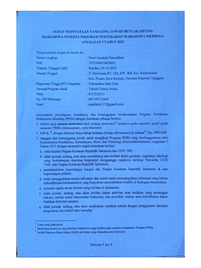Surat Pernyataan Tanggung Jawab Mutlak (SPTJM) | PDF