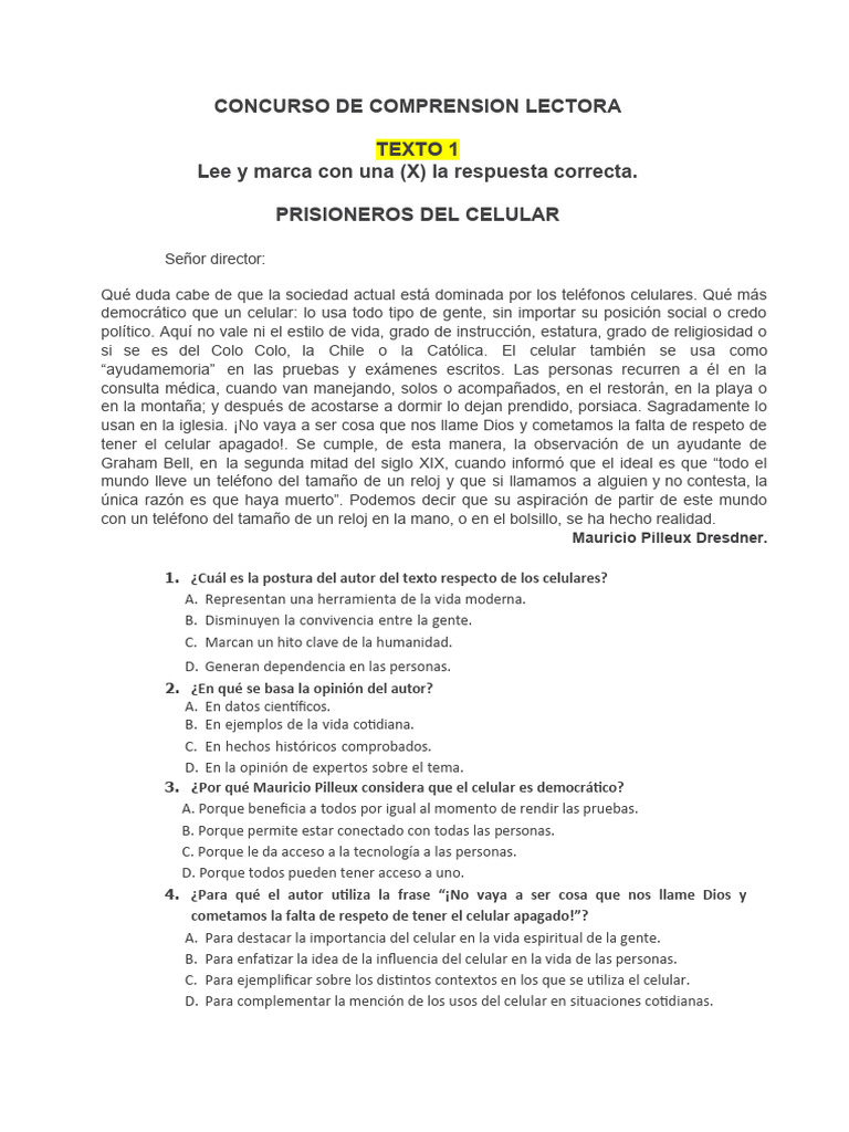 Concurso de Comprension Lectora | PDF | Comprensión lectora