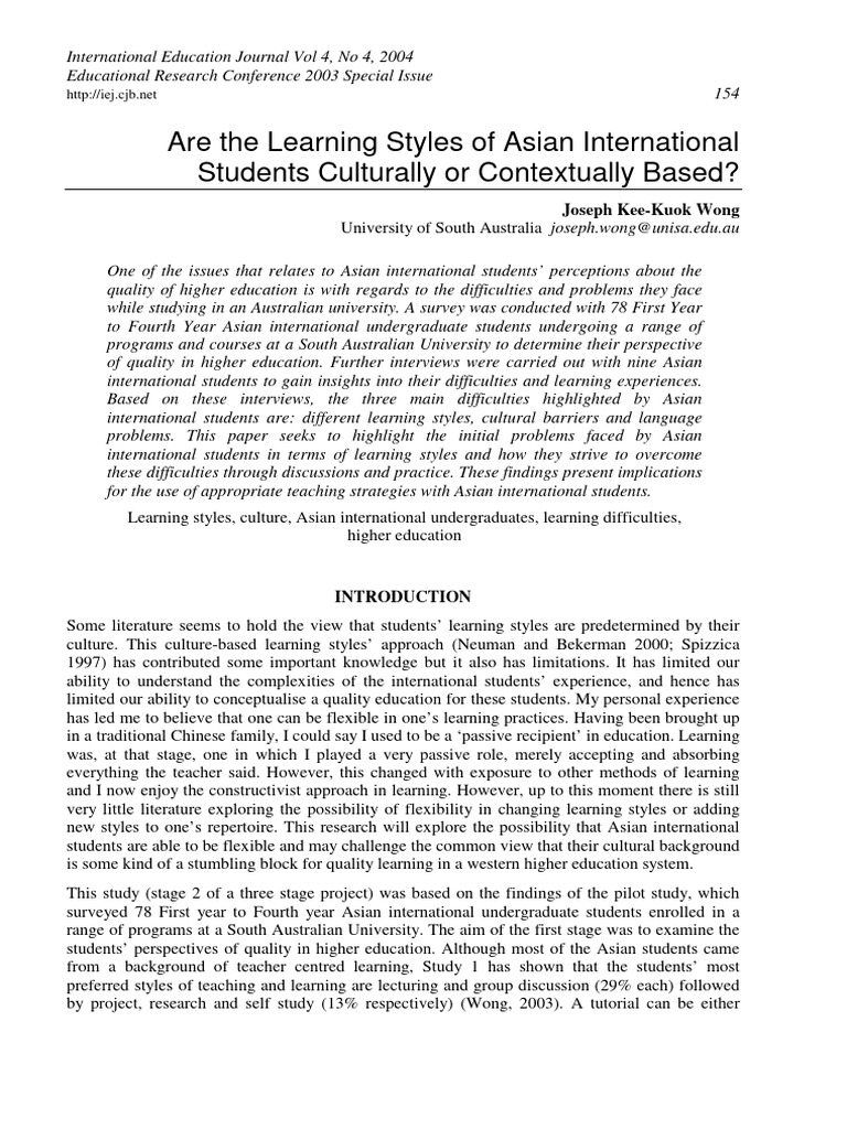 Are The Learning Styles of Asian International Students Culturally or ... Are The Learning Styles of Asian International Students Culturally or ...