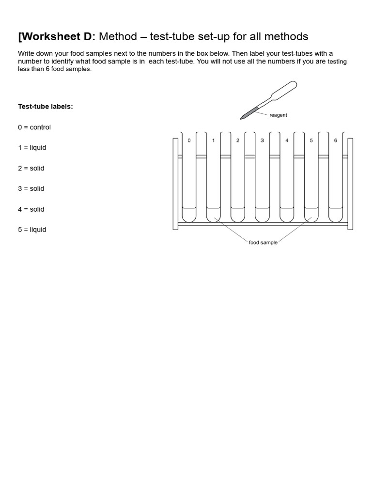 Food Test Worksheet | PDF | Starch | Glucose