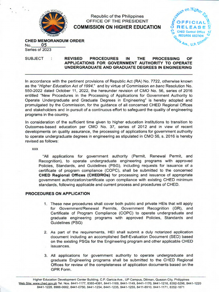 CMO-No.-5-series-of-2023 ENGINEERING To Procedure To Apply | PDF