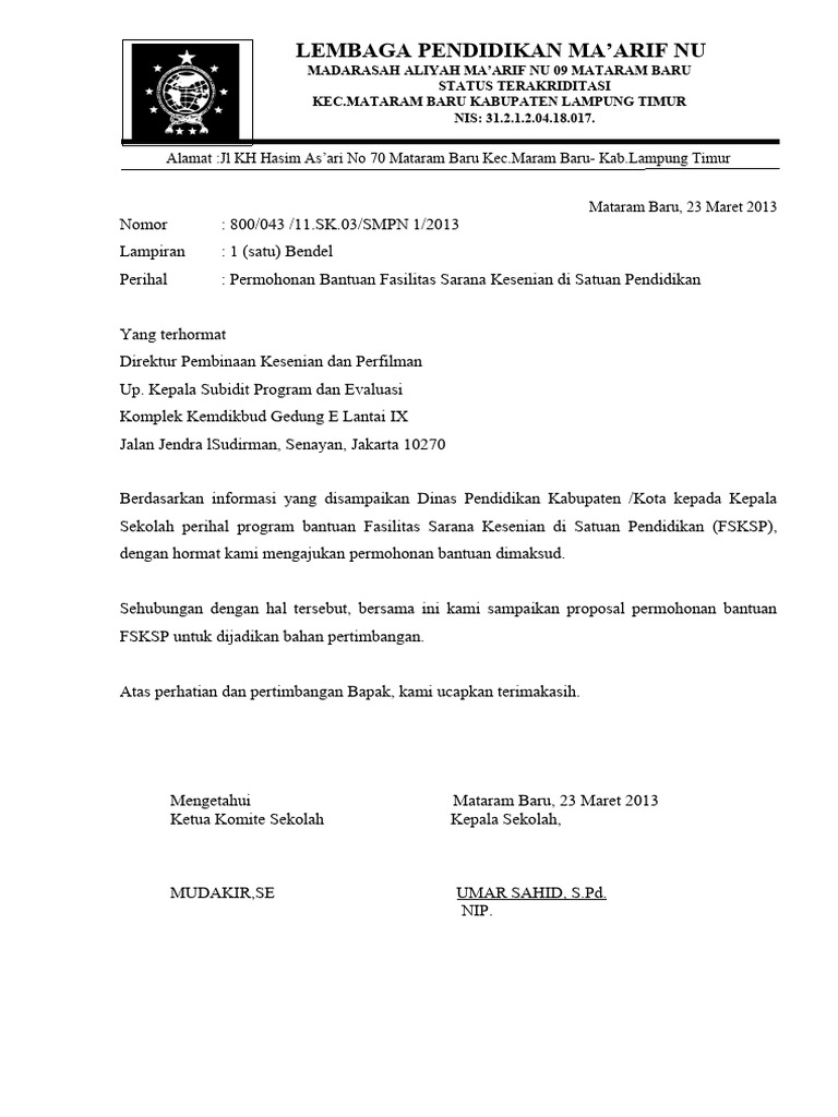 Proposal Bantuan Fasailitas Kesenian | PDF