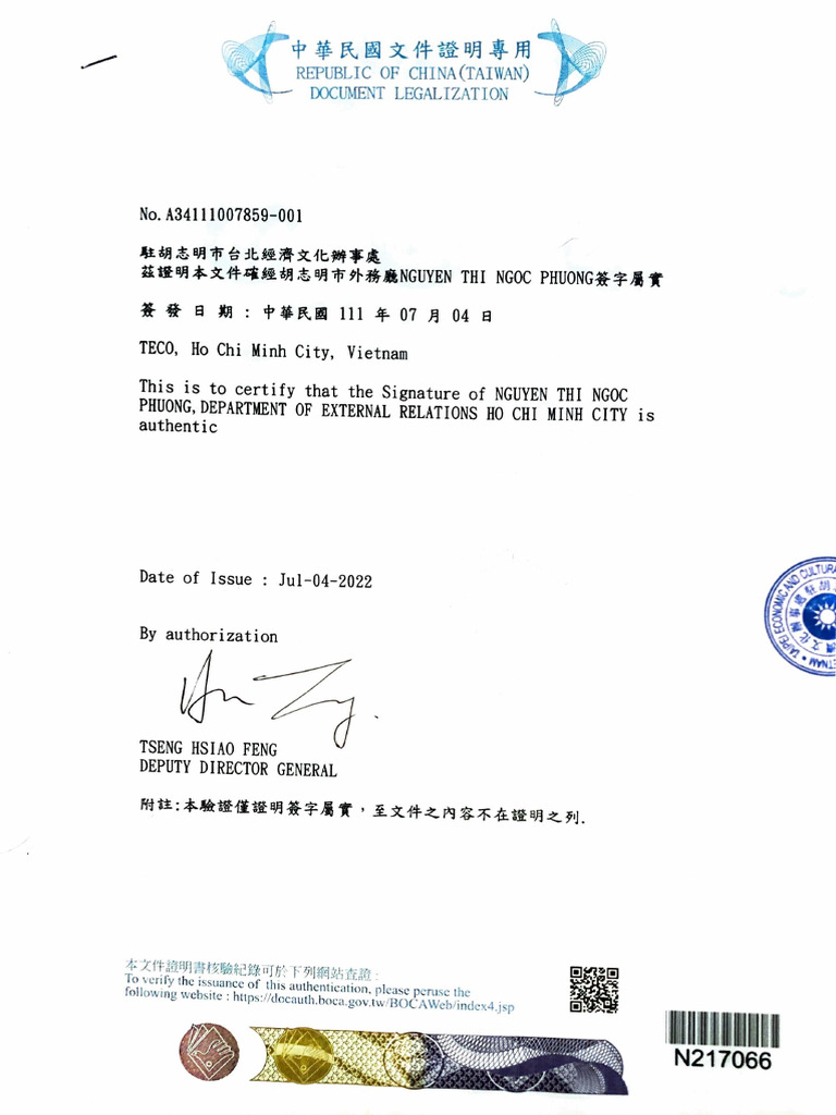 Taiwan Document Legalization | PDF | Vietnam | Politics Of Vietnam