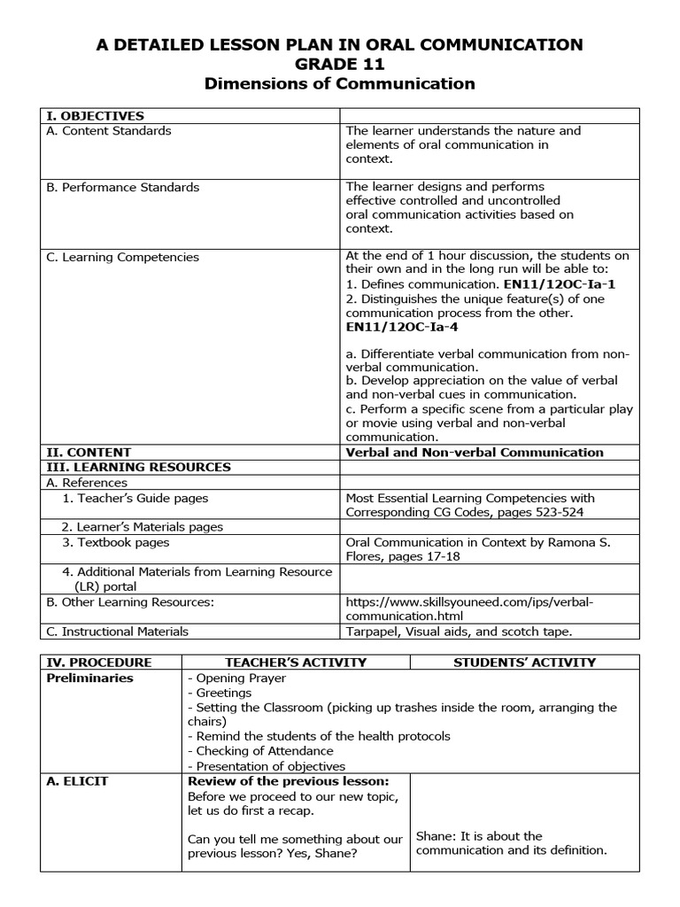 DLP IN ORAL COMMUNICATION-GRADE 11-Edited | PDF | Communication ...