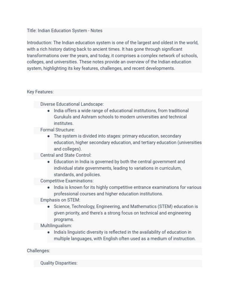 Indian Education System - Notes | PDF | Career & Growth | Business