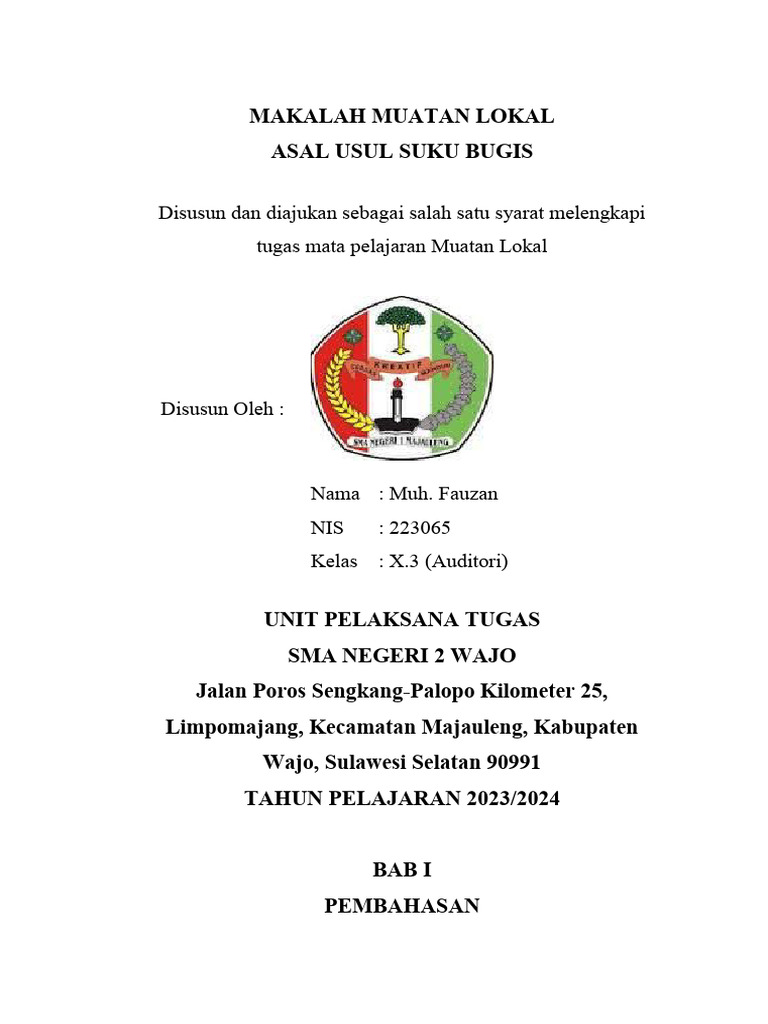 Makalah Mulok Asal Usul Suku Bugis | PDF