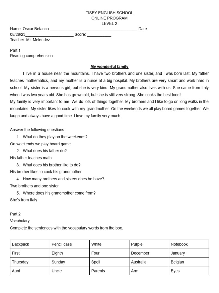 Level 2 English School Online Program | PDF