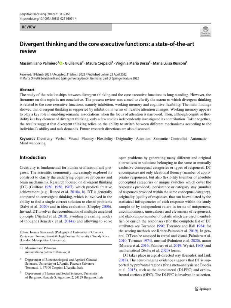 Divergent Thinking and The Core Executive Functions: A State of The Art ...